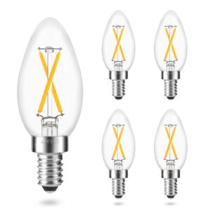 aielit vintage led candelabra bulbs 25w equivalent, warm white 2700k, e12 led light bulb dimmable, 200 lumens, clear glass, 2w b11/b10/c35 edison torpedo filament bulb for ceiling fans, 4-pack