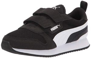 puma unisex child r78 hook and loop sneaker, black/white, 5 toddler us