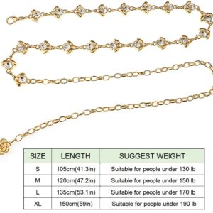 Glamorstar Chain Belt for Women Rhinestone Crystal Waist Belts for Dress Gift Plus Size Gold 135CM/53.1IN