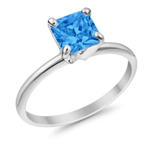 blue topaz cz-size-7 princess cut solitaire minimal elegant design wedding engagement ring cubic zirconia 925 sterling silver