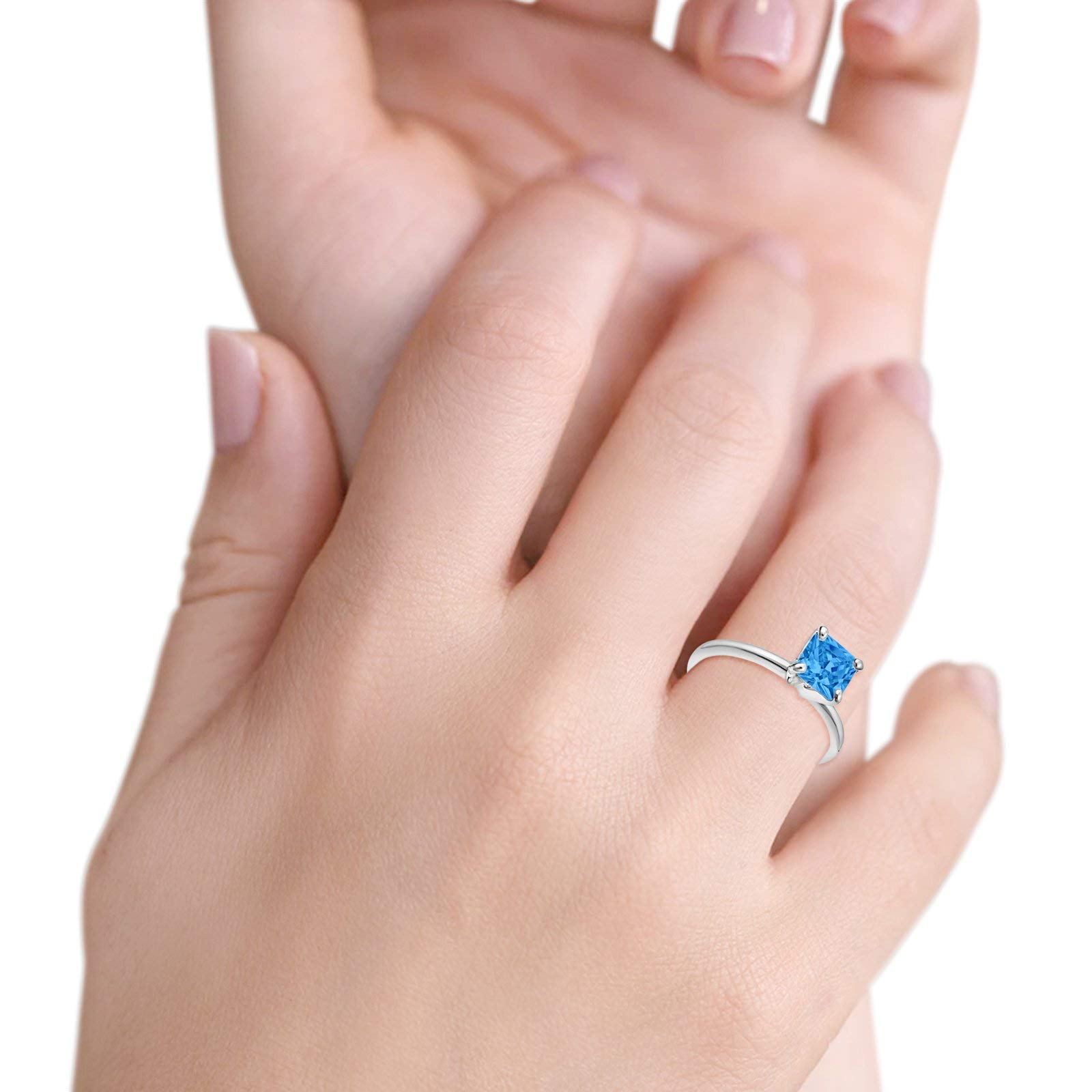 Blue Topaz CZ-Size-7 Princess Cut Solitaire Minimal Elegant Design Wedding Engagement Ring Cubic Zirconia 925 Sterling Silver