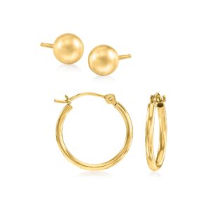 rs pure by ross-simons 14kt yellow gold jewelry set: stud and hoop earrings