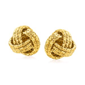 ross-simons italian 14kt yellow gold textured love knot stud earrings