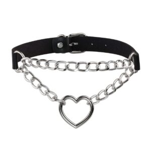 manfnee pu leather choker punk emo heart pendant chain choker collar necklace for women adjustable