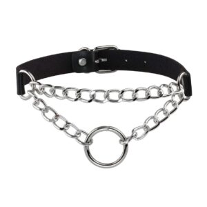 manfnee pu leather choker punk goth emo circle chain choker collar necklace for women men adjustable