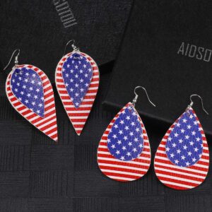 AIDSOTOU 12 Pairs Leather Earrings Set for Women Lightweight Faux Leather Teardrop Earring 4th of July Jewelry