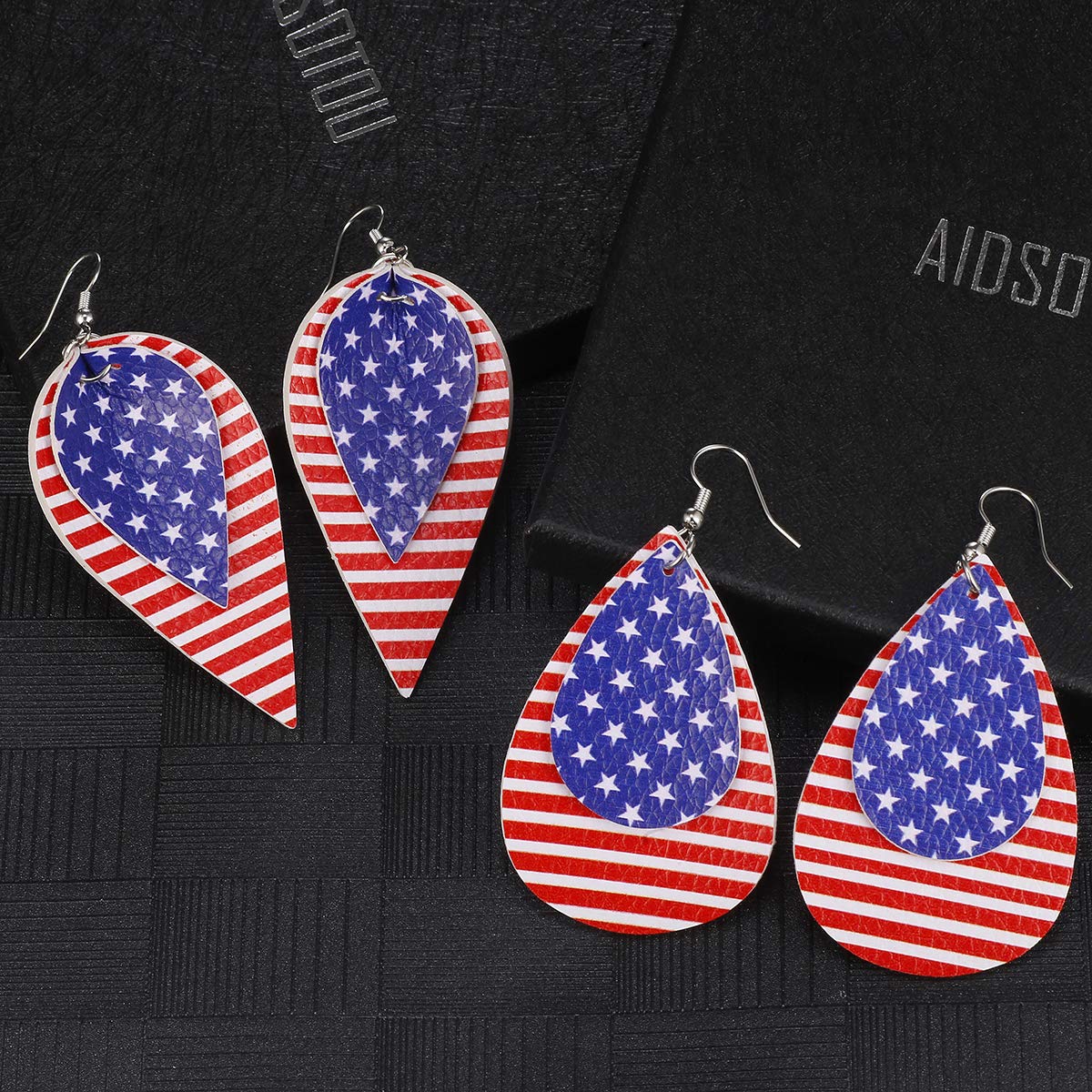 AIDSOTOU 12 Pairs Leather Earrings Set for Women Lightweight Faux Leather Teardrop Earring 4th of July Jewelry