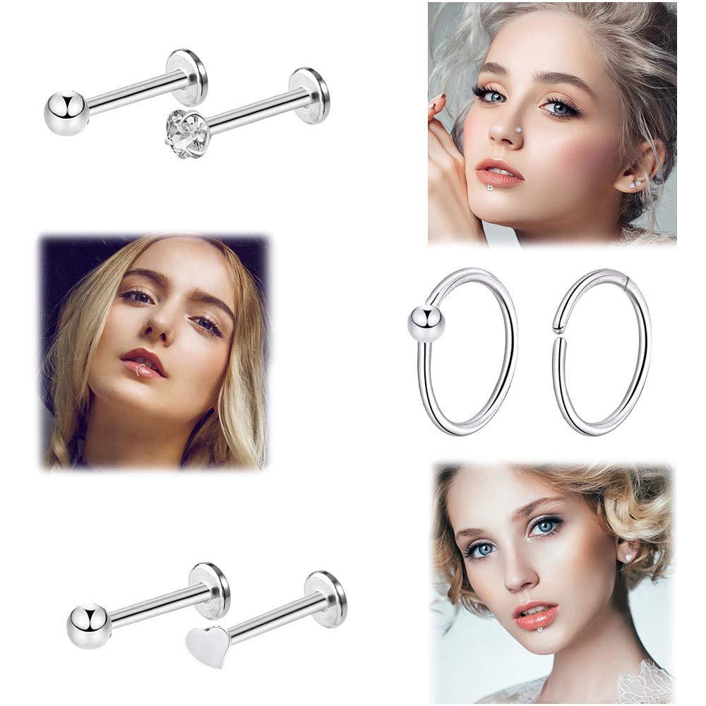 ONESING 18 Pcs 16G Tragus Earrings for Women Piercing Jewelry Cartilage Earring Studs Barbell Lip Stainless Steel