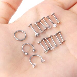 ONESING 18 Pcs 16G Tragus Earrings for Women Piercing Jewelry Cartilage Earring Studs Barbell Lip Stainless Steel