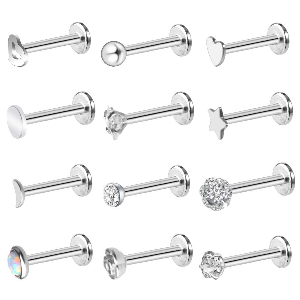 ONESING 18 Pcs 16G Tragus Earrings for Women Piercing Jewelry Cartilage Earring Studs Barbell Lip Stainless Steel