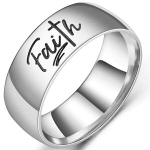 jude jewelers 8mm stainless steel christian faith cross religious wedding band ring (silver faith, 7)