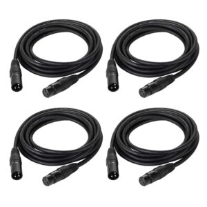 eyeshot 10ft / 3.04m dmx cable, 4 packs 3 pin dmx cables dmx wires, dmx512 xlr male to female stage light signal cable with metal connectors, connection for stage & dj lighting fixtures