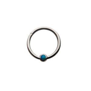 pierced owl 16g stainless steel synthetic opal centered helix cartilage daith tragus septum lip hinged segment clicker ring (blue, 8mm diameter)