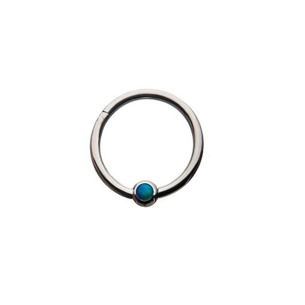 Pierced Owl 16G Stainless Steel Synthetic Opal Centered Helix Cartilage Daith Tragus Septum Lip Hinged Segment Clicker Ring (Blue, 8mm Diameter)