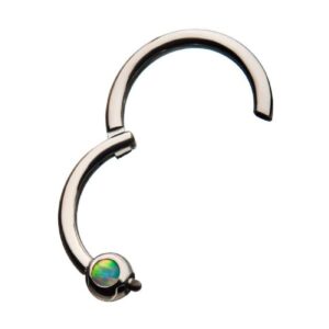 Pierced Owl 16G Stainless Steel Synthetic Opal Centered Helix Cartilage Daith Tragus Septum Lip Hinged Segment Clicker Ring (Blue, 8mm Diameter)