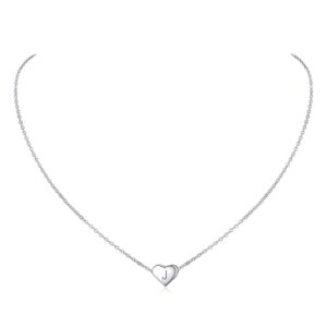 chicsilver initial necklaces for women 925 sterling silver small heart necklace alphabet letter j necklace for women - 16"+2"