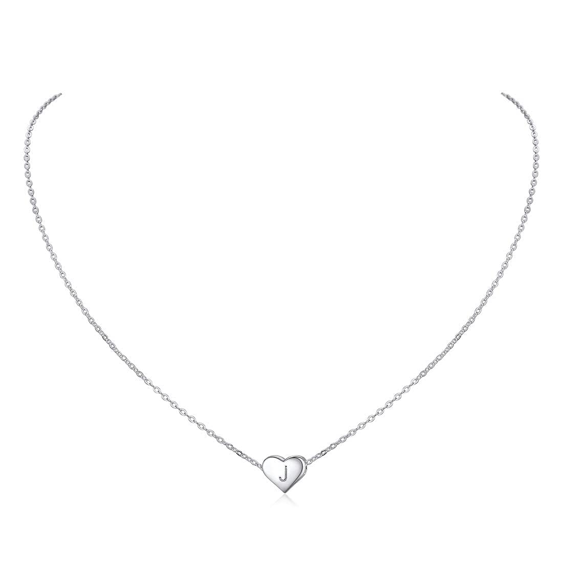 ChicSilver Initial necklaces for Women 925 Sterling Silver Small Heart Necklace Alphabet Letter J Necklace for Women - 16"+2"