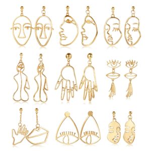 YADOCA 9 Pairs Face Hand Earrings for Women Hollow Statement Geometric Fun Abstract Art Earrings