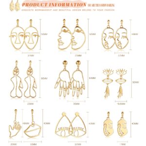 YADOCA 9 Pairs Face Hand Earrings for Women Hollow Statement Geometric Fun Abstract Art Earrings