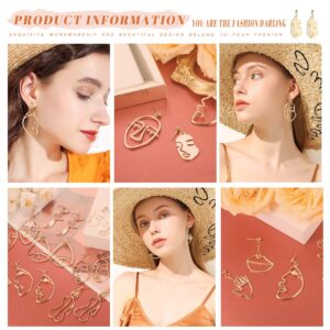 YADOCA 9 Pairs Face Hand Earrings for Women Hollow Statement Geometric Fun Abstract Art Earrings