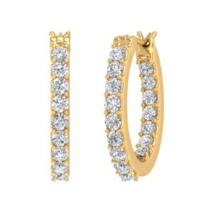 1 carat prong set diamond inside-out hoop earrings in 14k yellow gold - igi certified (si1-si2 clarity)