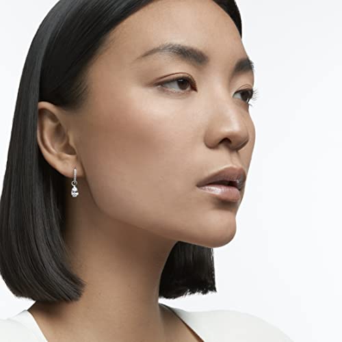 Swarovski Stilla Attract Mini Hoop Pierced Earrings with Pear Shaped Clear Cut Crystal and Matching Pavé on a Rhodium Finished Setting with a Hinge Closure