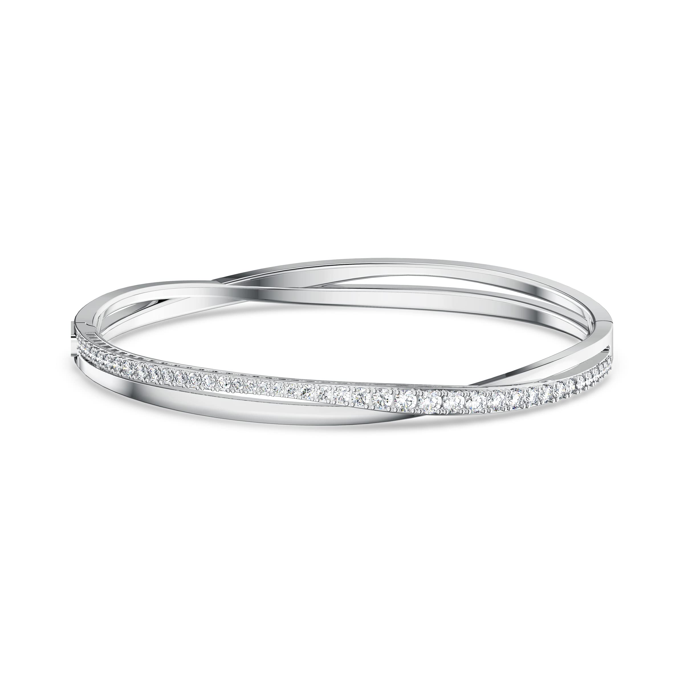 SWAROVSKI Hyperbola Women's Bangle Bracelet with Clear Crystals on a Rhodium Finished Setting, Size M