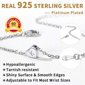 ChicSilver 925 Sterling Silver Bracelets for Women Initial Charm Bracelet with Heart Bracelet for Women Mom Bracelet Gift for Mother