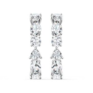 swarovski tennis deluxe women's cuff stud pierced earrings with white crystal in a rhodium plated setting