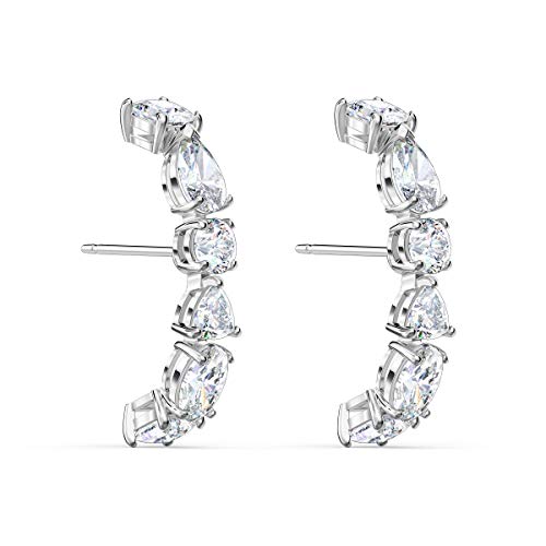 SWAROVSKI Tennis Deluxe Women's Cuff Stud Pierced Earrings with White Crystal in a Rhodium Plated Setting