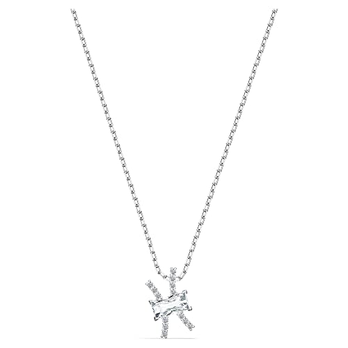 SWAROVSKI Women's Zodiac Pendant Necklace, Pisces Zodiac Motif with White Crystals and Gold-Tone Plated T-bar Closure on a Rhodium Plated Chain