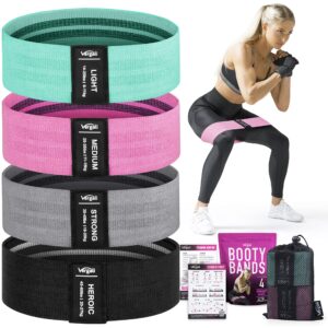 4 fabric booty exercise bands for women & men - glute, hip & thigh resistance bands with workout guide