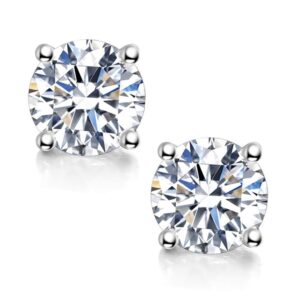 moissanite stud earrings, 2ct 6.5mm df color brilliant round cut lab created moissanite earrings 18k white gold plated silver friction back for women men