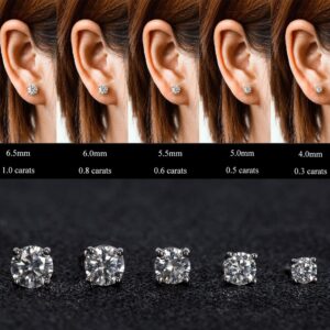 Moissanite Stud Earrings, 2ct 6.5mm DF Color Brilliant Round Cut Lab Created Moissanite Earrings 18K White Gold Plated Silver Friction Back for Women Men