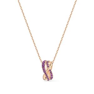 swarovski women's twist rows pendant necklace, purple crystal stones in a spiral design, rose-gold tone plated setting on a matching chain