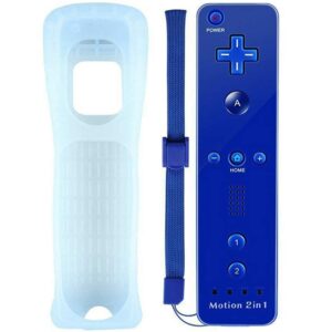 built-in motion plus 2 in 1 wireless remote controller gamepad joystick for nintendo wii/wii u, w/silicone case & hand strap (blue)