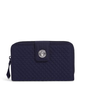 vera bradley women's microfiber turnlock wallet with rfid protection, true navy, one size