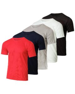 5 pack: boys mesh short sleeve shirts crew neck boy shirt t-shirt tshirt tops tees girls youth teen active wear athletic quick dry basketball gym sport undershirt tee soccer top -set 5,large 12-14