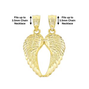 Gold Break Apart Angel Wing Charm Pendant - 10 Karat Gold - Angel Wing Jewelry - Angel Wing Pendant (Style 2)