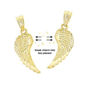 Gold Break Apart Angel Wing Charm Pendant - 10 Karat Gold - Angel Wing Jewelry - Angel Wing Pendant (Style 2)