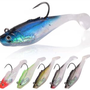 Pre-Rigged Jig Head Soft Fishing Lures, Paddle Tail Swimbaits for Bass Fishing Shad Freshwater Saltwater Fishing Trout Pike Walleye Crappie