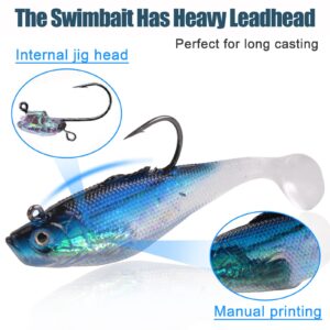 Pre-Rigged Jig Head Soft Fishing Lures, Paddle Tail Swimbaits for Bass Fishing Shad Freshwater Saltwater Fishing Trout Pike Walleye Crappie