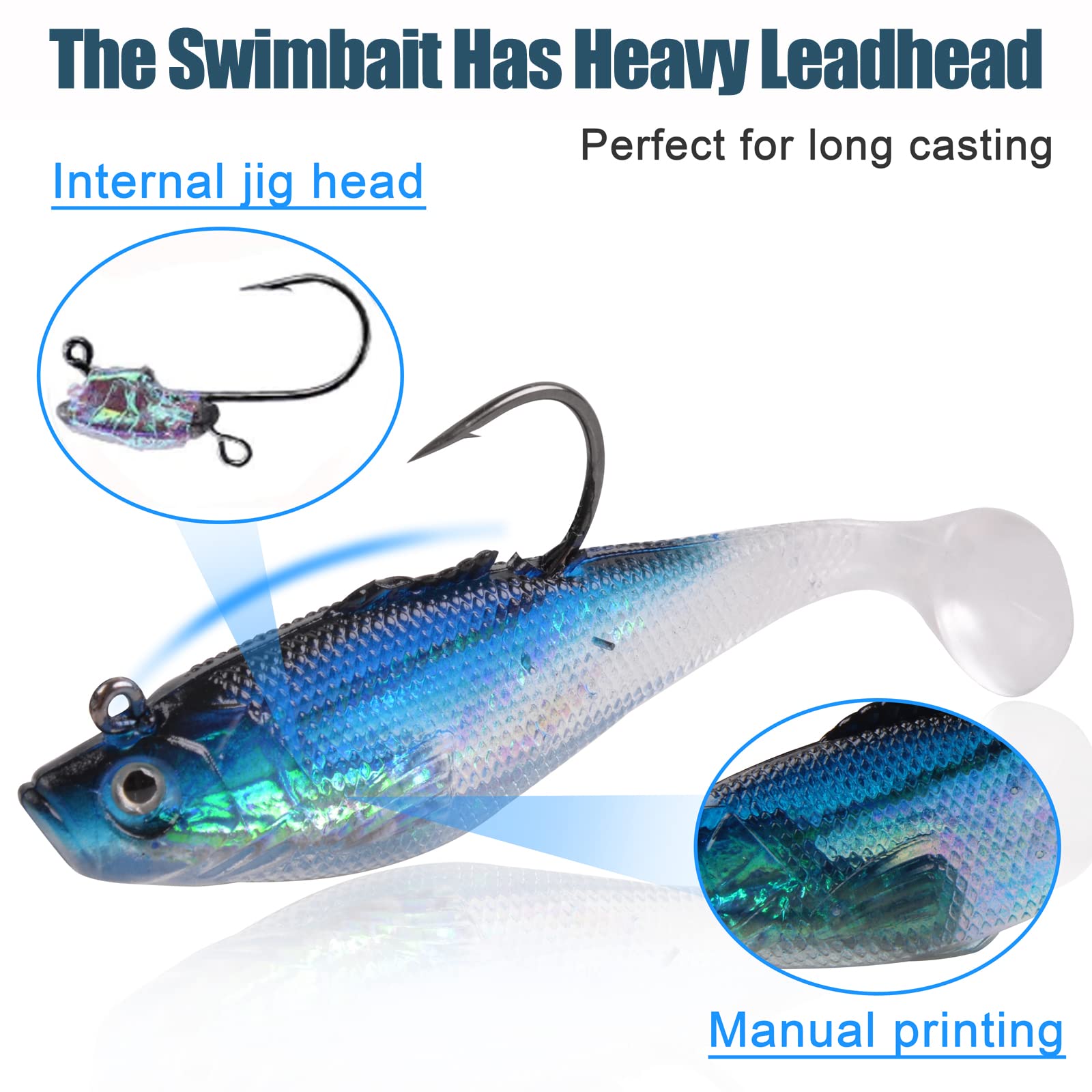 Pre-Rigged Jig Head Soft Fishing Lures, Paddle Tail Swimbaits for Bass Fishing Shad Freshwater Saltwater Fishing Trout Pike Walleye Crappie