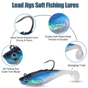 Pre-Rigged Jig Head Soft Fishing Lures, Paddle Tail Swimbaits for Bass Fishing Shad Freshwater Saltwater Fishing Trout Pike Walleye Crappie