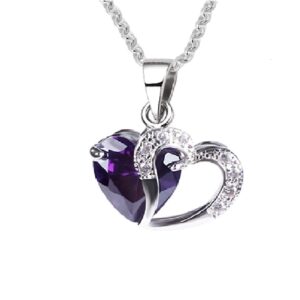 jeulia 925 silver double heart pendant necklace amethyst diamond pendant with cz stone romantic jewelry gifts for her mother’s day aniversary promise gift (silver) (purple)