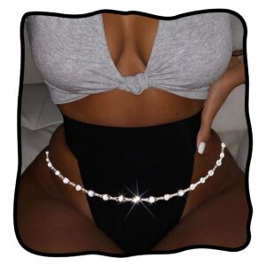 nicute boho rhinestone belly chain waist chains summer crystal body jewelry for women and girls (silver)