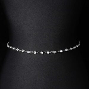 Nicute Boho Rhinestone Belly Chain Waist Chains Summer Crystal Body Jewelry for Women and Girls (Silver)