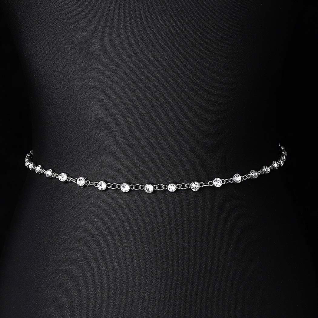 Nicute Boho Rhinestone Belly Chain Waist Chains Summer Crystal Body Jewelry for Women and Girls (Silver)