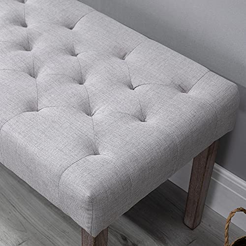 HOMCOM Simple Tufted Upholstered Ottoman Accent Bench with Soft Comfortable Cushion & Fashionable Modern Design, Grey