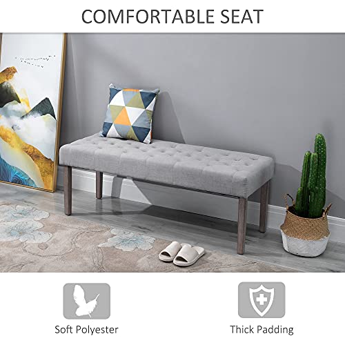 HOMCOM Simple Tufted Upholstered Ottoman Accent Bench with Soft Comfortable Cushion & Fashionable Modern Design, Grey